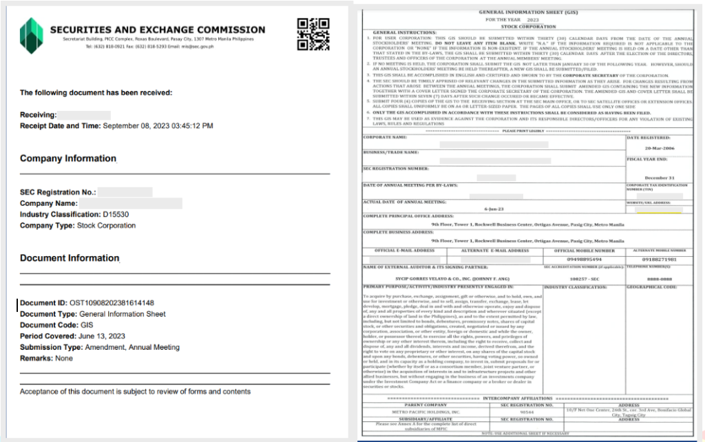 Annual Filing of General Information Sheet (GIS) with SEC