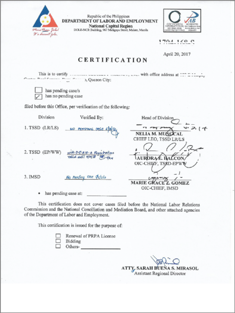 How to Get a DOLE Certificate of No Pending Case